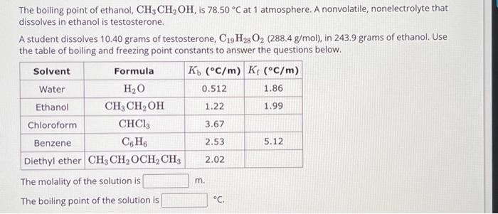 Solved The boiling point of ethanol, CH3 CH2 OH, is 78.50 °C | Chegg.com
