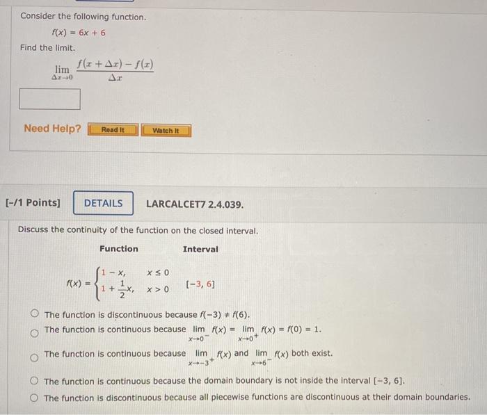 Solved Consider the following function. f(x) = 6x + 6 Find | Chegg.com