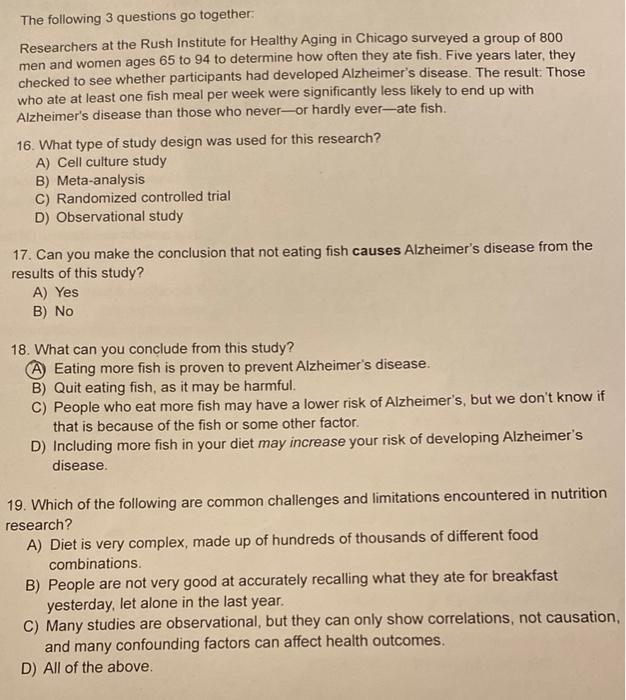 Solved The following 3 questions go together Researchers at | Chegg.com