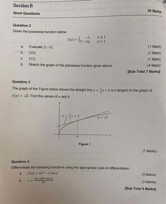 Solved Section B Short Questions Question 2 Given the | Chegg.com