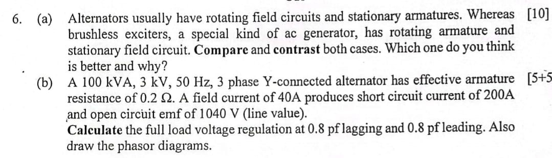 (a) ﻿Alternators usually have rotating field circuits | Chegg.com