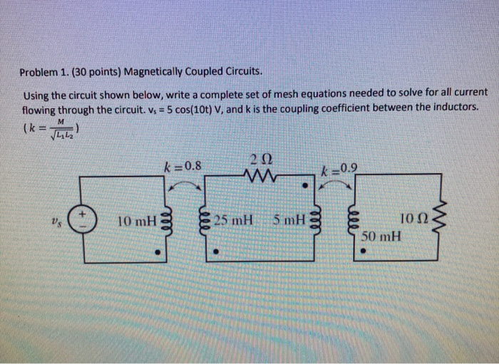 Solved Problem 1. (30 points) Magnetically Coupled Circuits. | Chegg.com