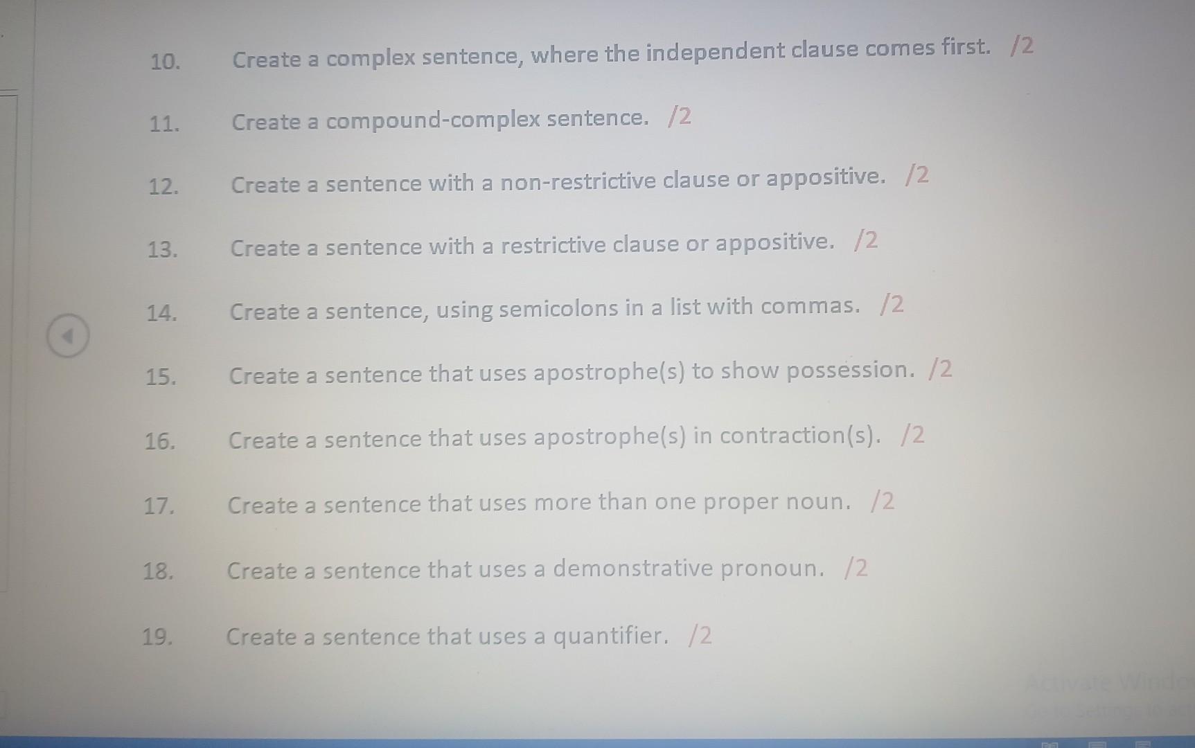 1. Create a simple sentence with a simple subject and | Chegg.com
