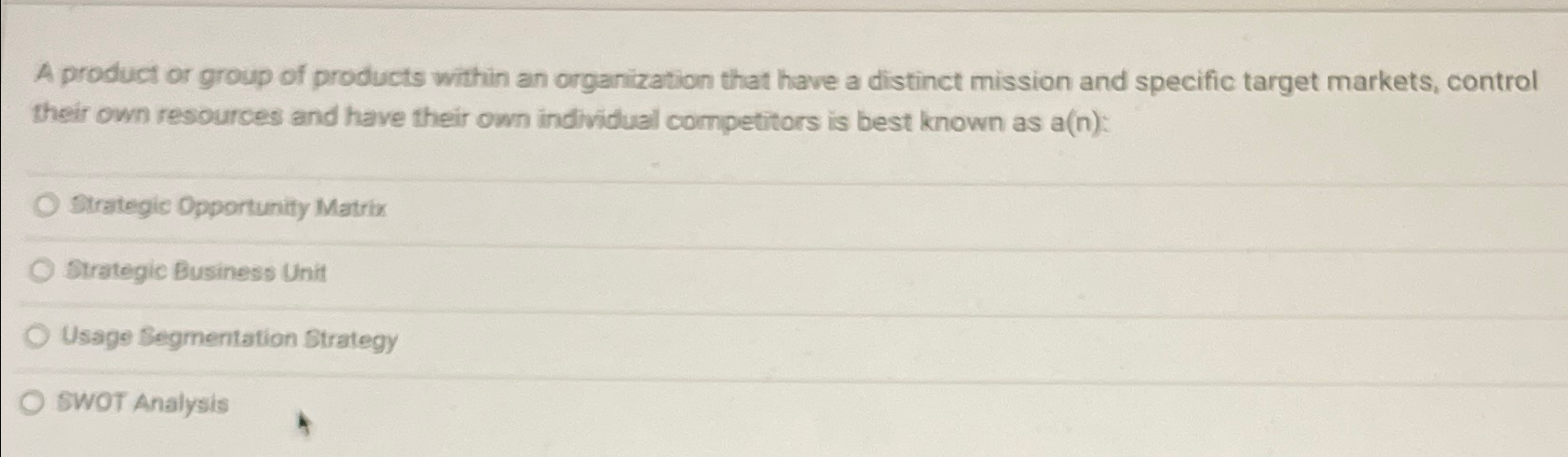 Solved A product or group of products within an organization | Chegg.com