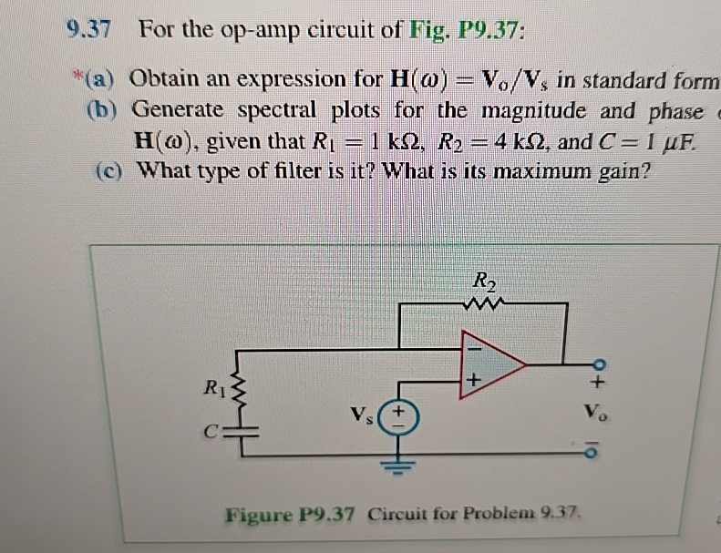 Solved 9.37 ﻿For the op-amp circuit of Fig. P9.37:*(a) | Chegg.com