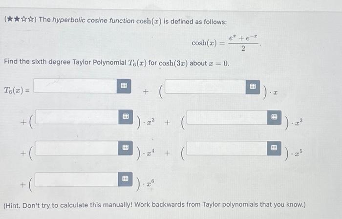 Solved ( ) The hyperbolic cosine function cosh(x) is | Chegg.com
