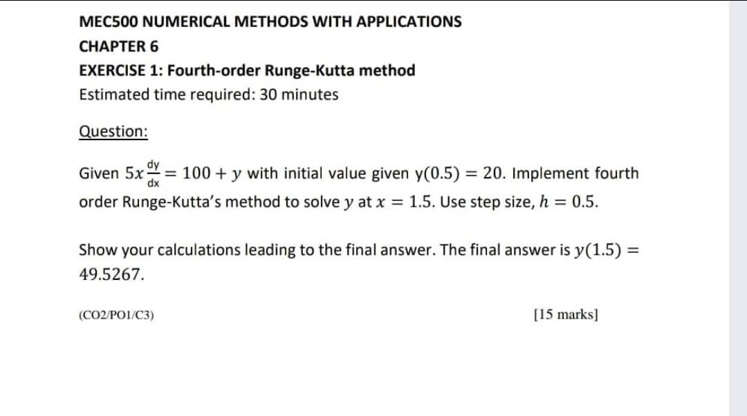 Solved MEC500 NUMERICAL METHODS WITH APPLICATIONS CHAPTER 6 | Chegg.com