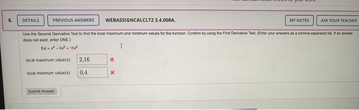 Solved 8. DETAILS PREVIOUS ANSWERS WEBASSIGNCALCLT23.4.008A. | Chegg.com