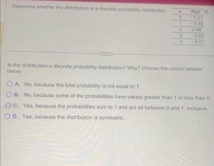 Solved Determine whether the distribution is a discrete | Chegg.com