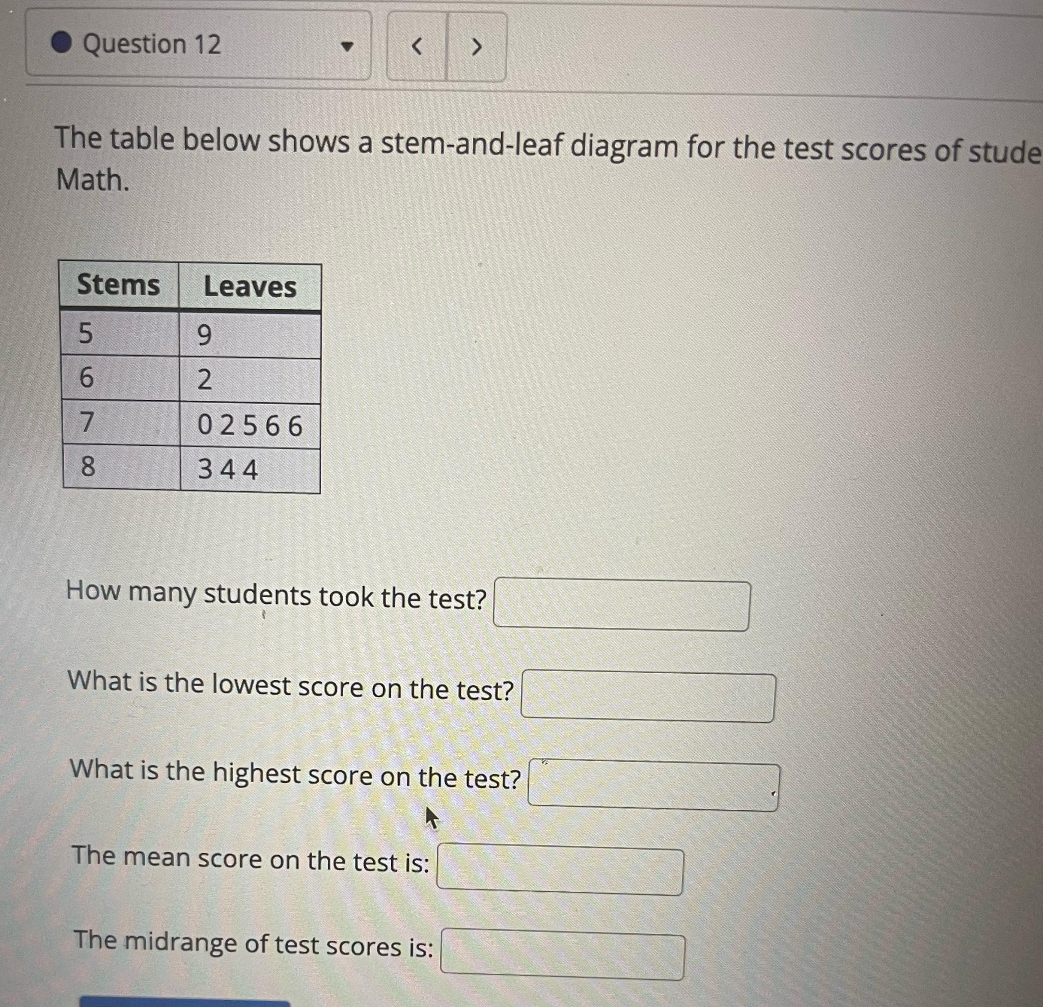 Solved Question 12The table below shows a stem-and-leaf | Chegg.com