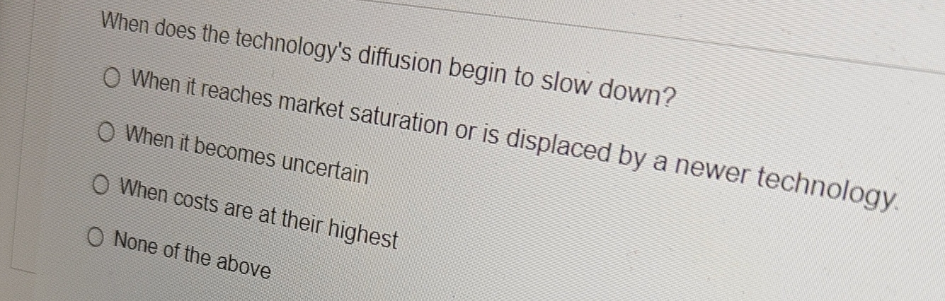 Solved When does the technology's diffusion begin to slow | Chegg.com