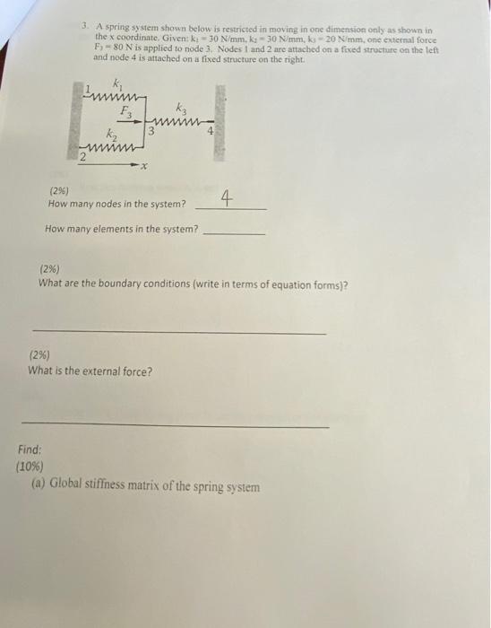 Solved 3. A spring system shown below is restricted in | Chegg.com