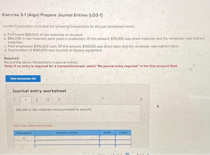 Solved Exercise 3-1 (Algo) Prepare Journal Entries [LO3-1] | Chegg.com
