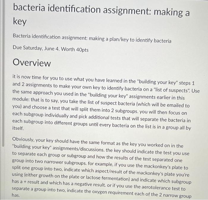 Solved bacteria identification assignment: making a key | Chegg.com