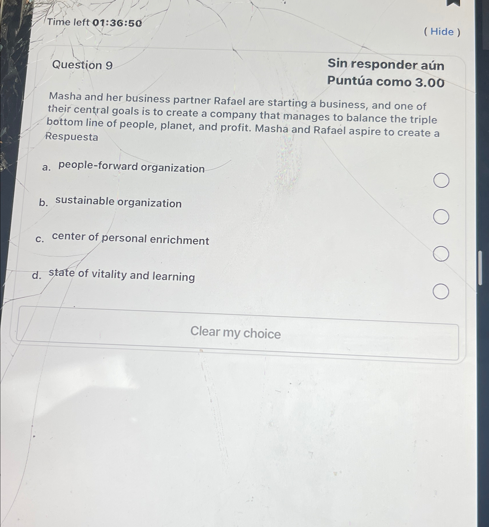 Solved Time left 01:36:50( ﻿Hide )Question 9Sin responder | Chegg.com
