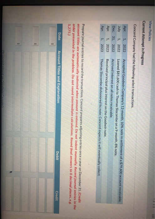 Solved View Policies Current Attempt in Progress Concord | Chegg.com