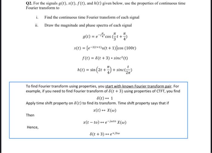 Solved Q2. For the signals g(t),s(t),f(t), and h(t) given | Chegg.com