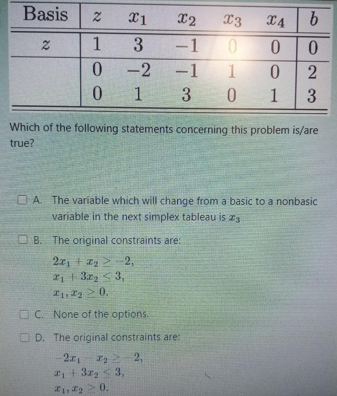 Solved E. The variable which will change from a non basic | Chegg.com