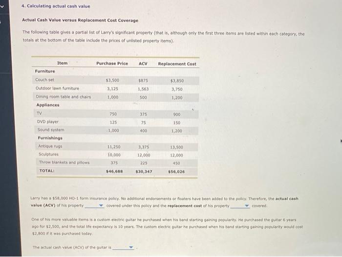 Solved 4. Calculating actual cash value Actual Cash Value | Chegg.com