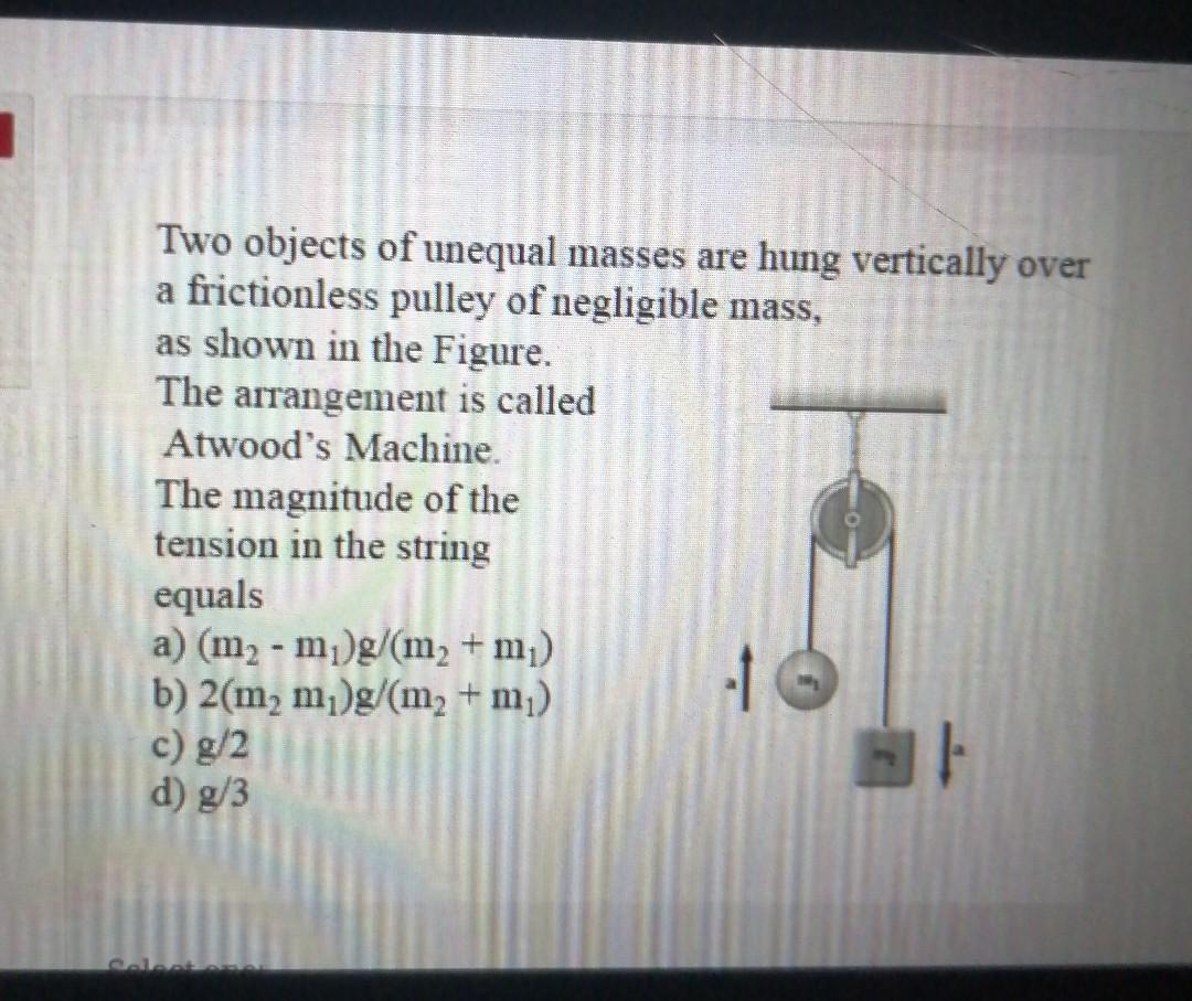 Solved Two objects of unequal masses are hung vertically | Chegg.com