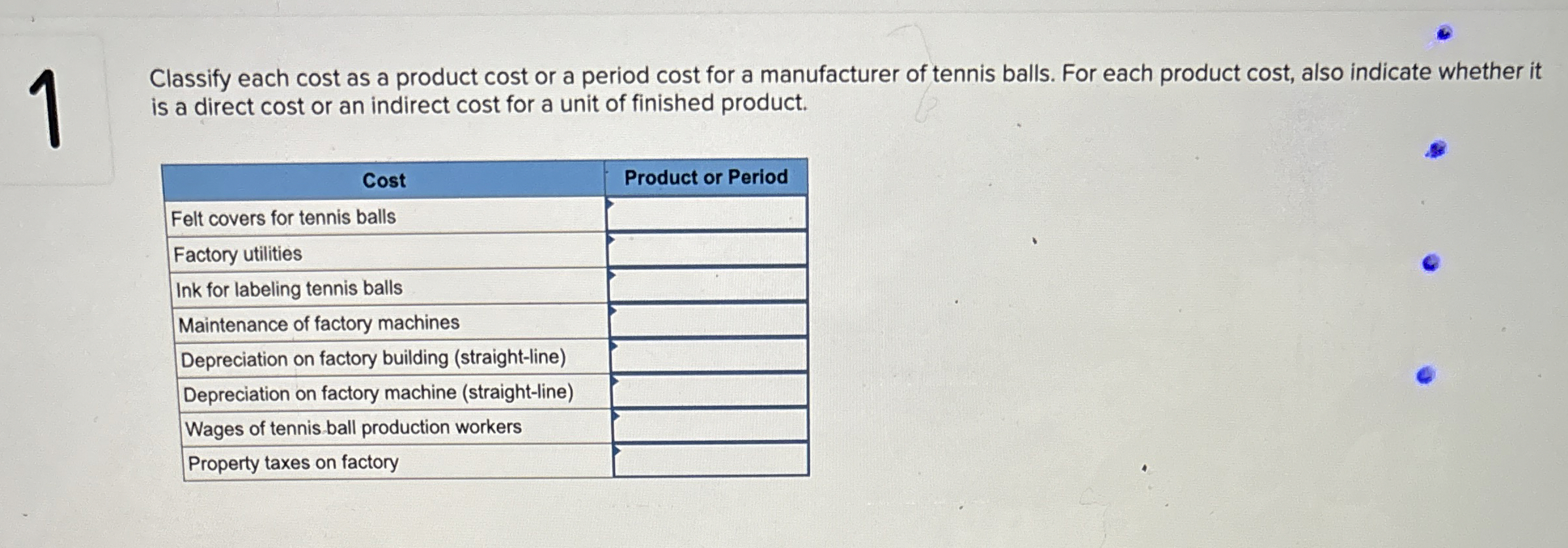 Solved 1 ﻿Classify each cost as a product cost or a period | Chegg.com