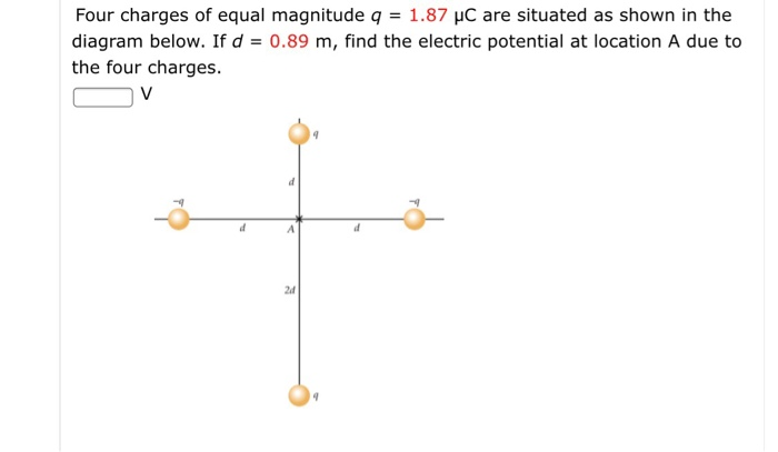 Solved Four charges of equal magnitude q = 1.87 HC are | Chegg.com