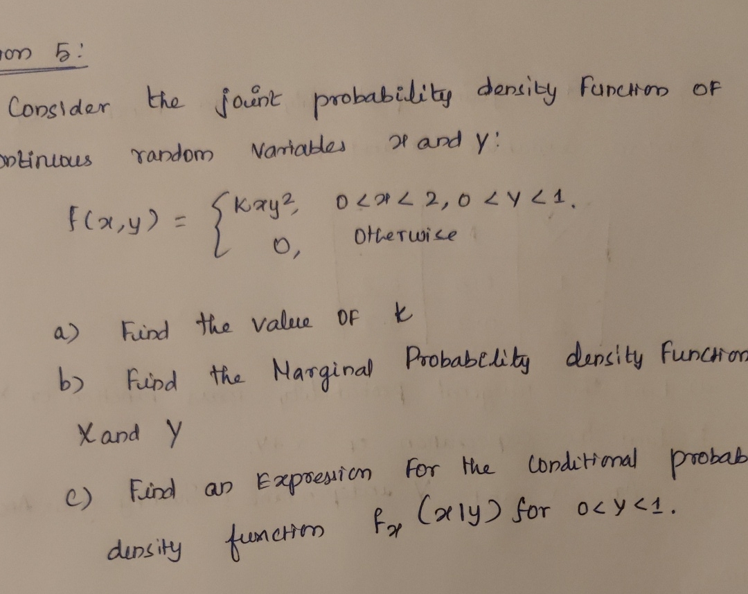 Solved on 5:Consider the jount probability density function | Chegg.com