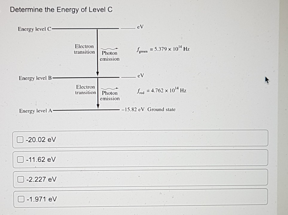 Solved Determine the energy of Level C eV Energy level C | Chegg.com