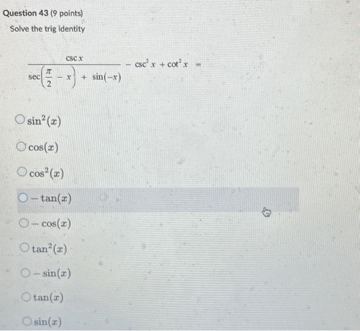 Solve the trig identity | Chegg.com