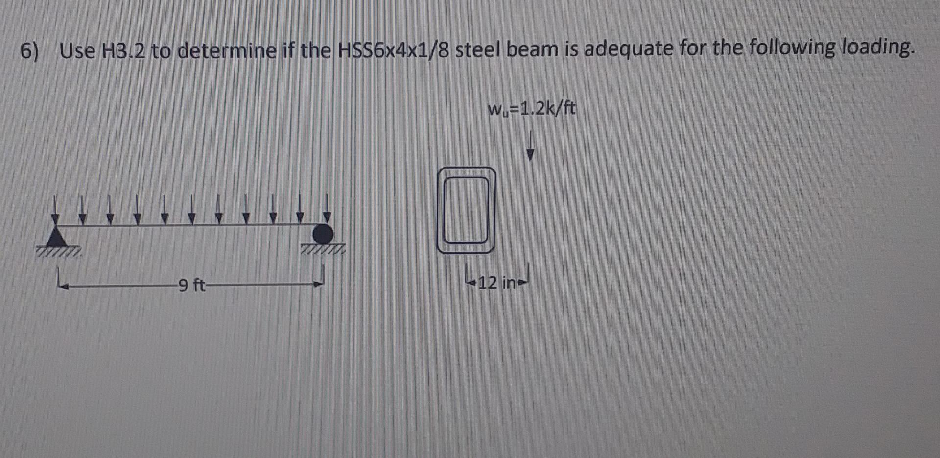 Solved 6) Use H3.2 to determine if the HSS6x4x1/8 steel beam | Chegg.com