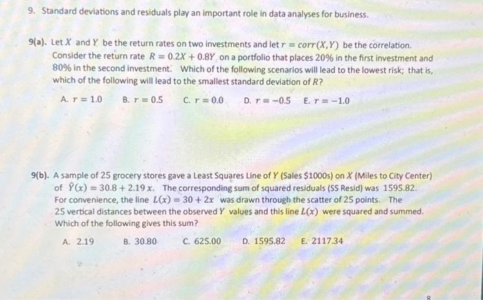 Solved 9. Standard deviations and residuals play an | Chegg.com