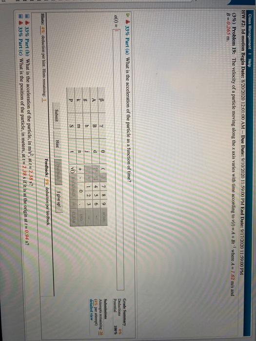 Solved Class Management | Help HW #2: 1d motion Begin Date: | Chegg.com