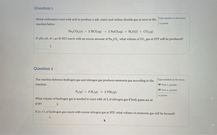 Solved Question 1 Metal carbonates react with acid to | Chegg.com