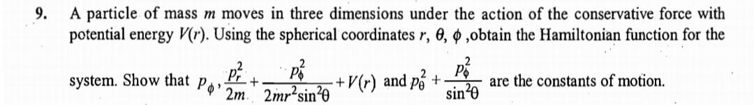Solved Deduce The Hamiltonian Function And Equation Of