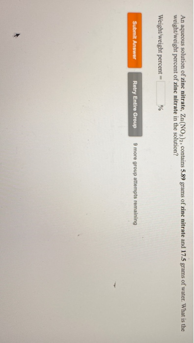 Solved An aqueous solution of zinc nitrate, Zn(NO3)2, | Chegg.com