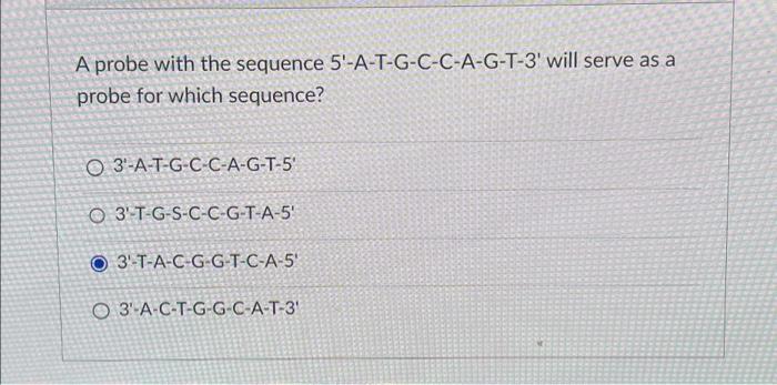 A probe with the sequence 5'-A-T-G-C-C-A-G-T-3' will | Chegg.com