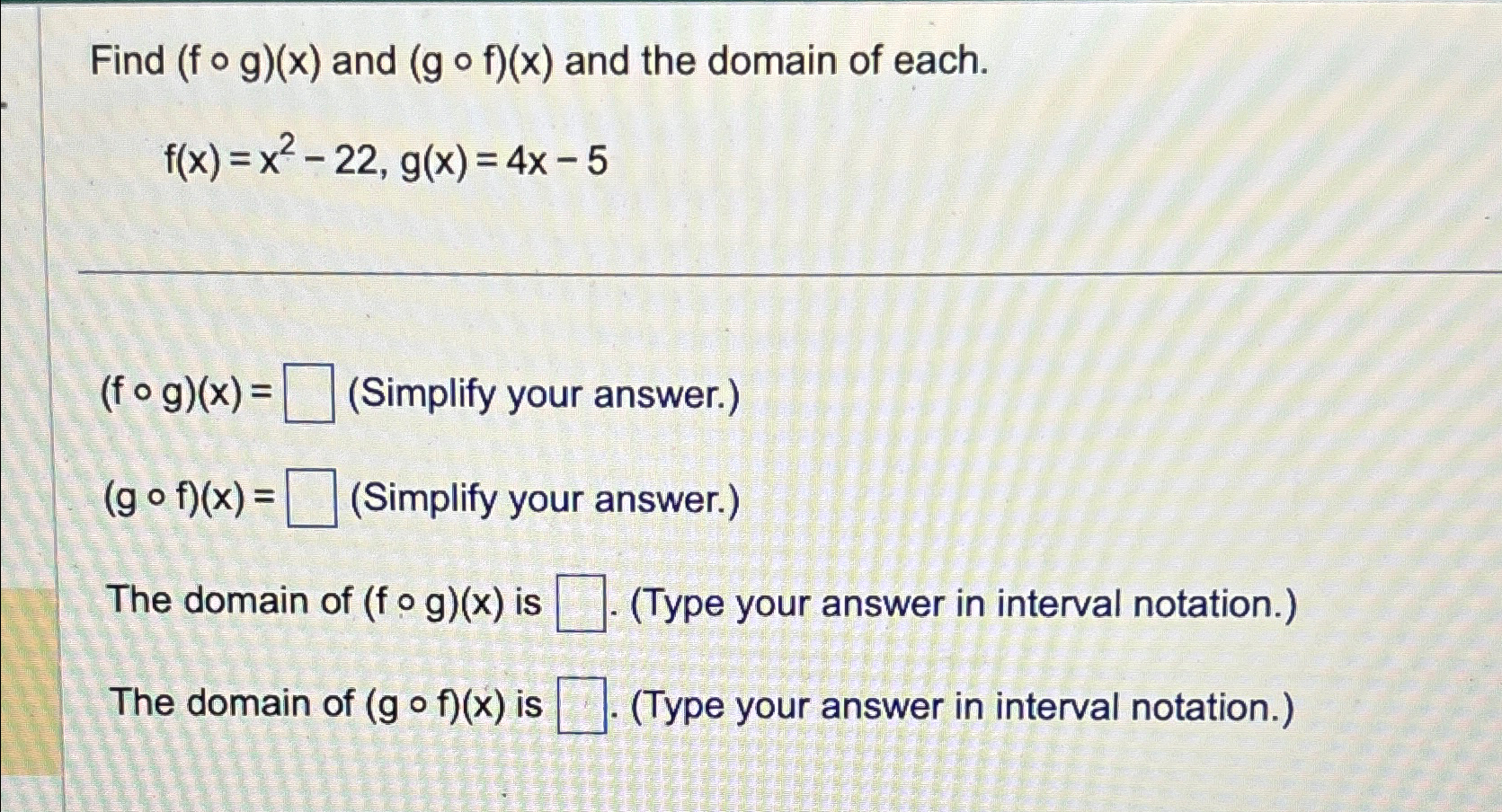 Solved Find (f@g)(x) ﻿and (g@f)(x) ﻿and the domain of | Chegg.com