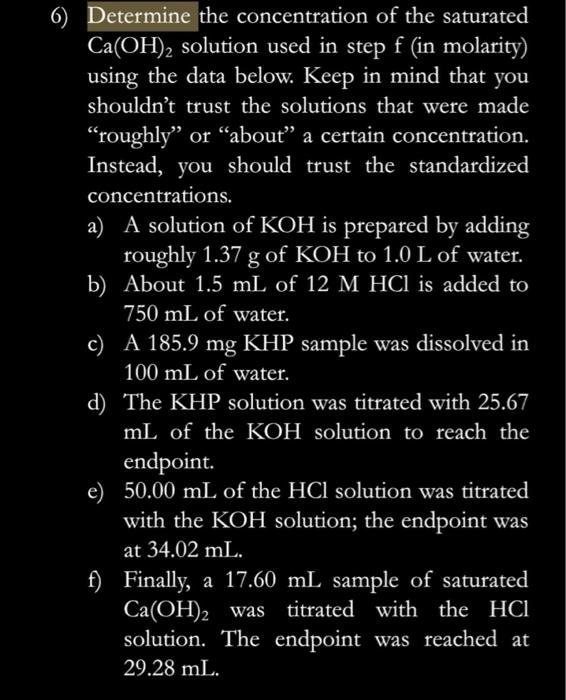Solved 6) Determine the concentration of the saturated | Chegg.com