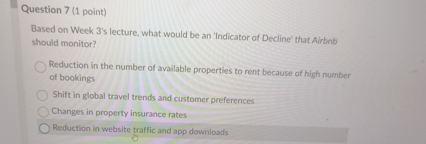 Solved Question 7 (1 ﻿point)Based on Week 3's lecture, what | Chegg.com