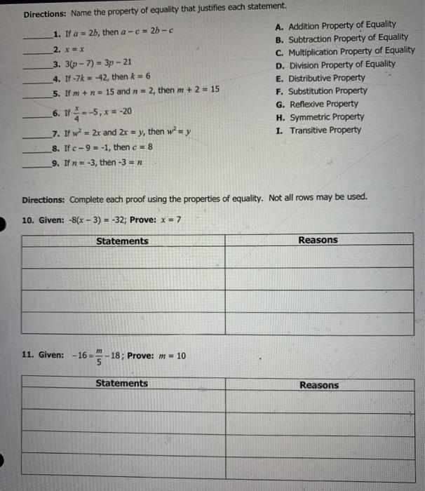 Solved Directions: Name the property of equality that | Chegg.com