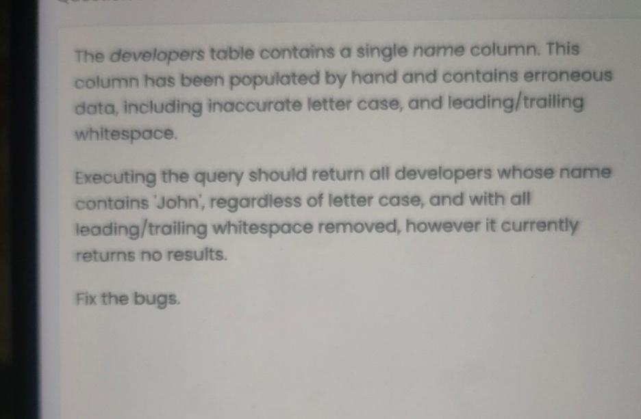 Solved The developers table contains a single name column. | Chegg.com