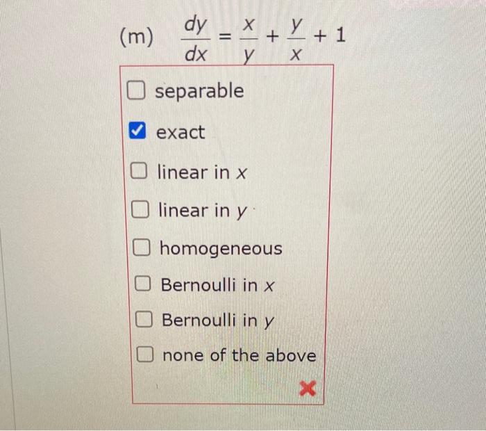 Solved (c) (x+1)dxdy=−y+5 separable exact linear in x linear | Chegg.com