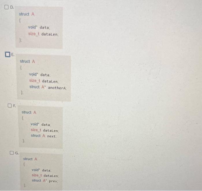 Solved A struct A void" data; size_t datalen; struct A∗ | Chegg.com