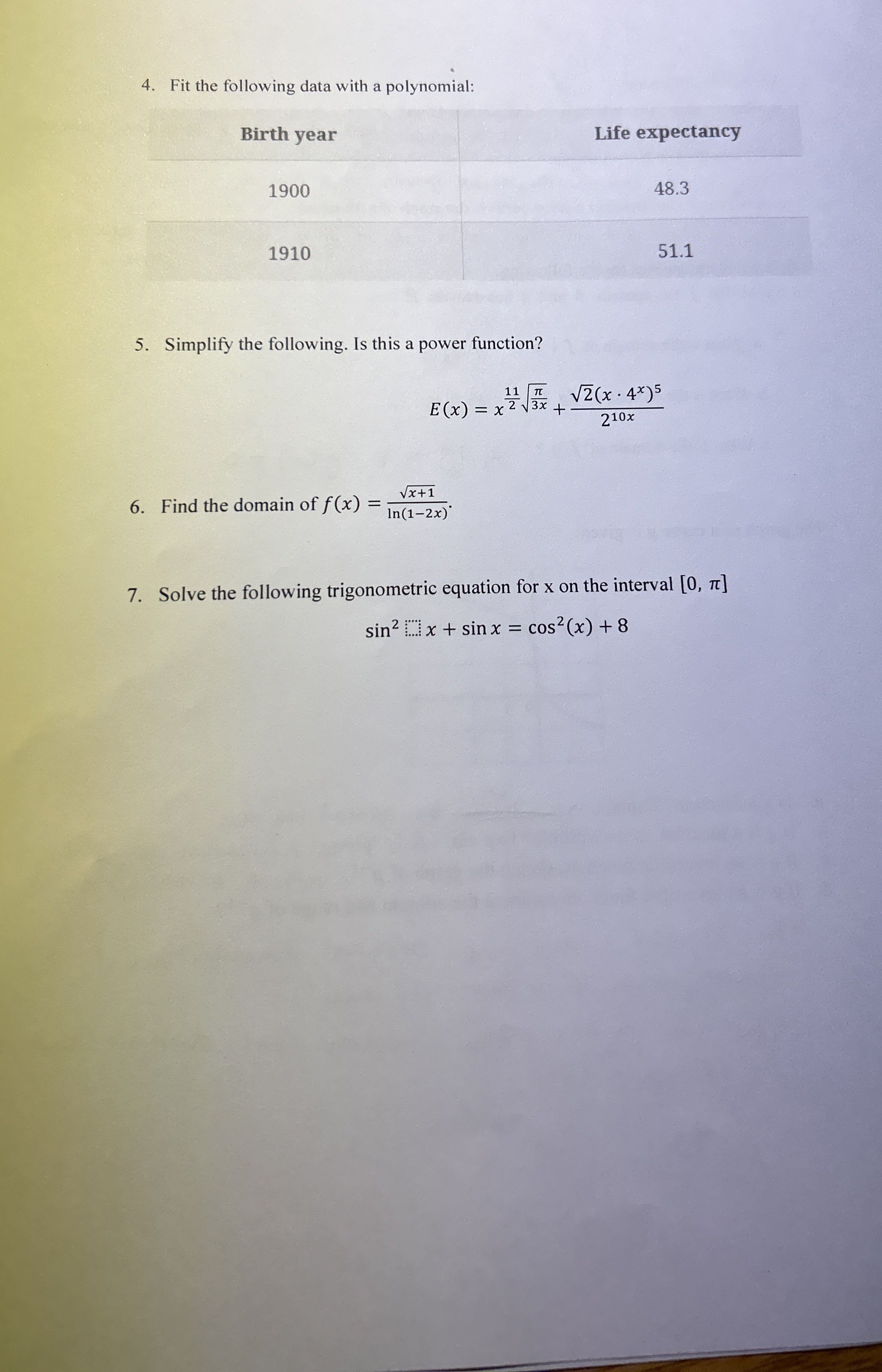 Solved Fit the following data with a polynomial:Simplify the | Chegg.com
