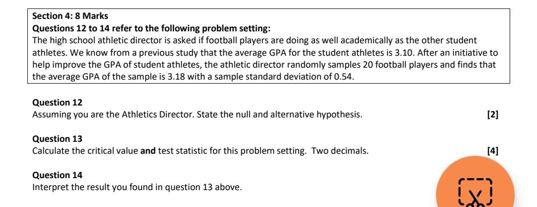Solved Section 4: 8 Marks Questions 12 to 14 refer to the | Chegg.com