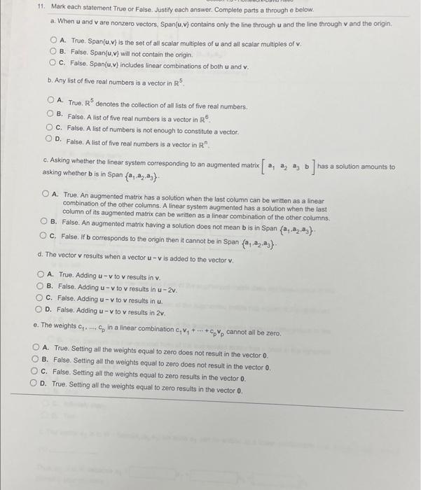 Solved 11. Mark each statement True or False. Justify each | Chegg.com