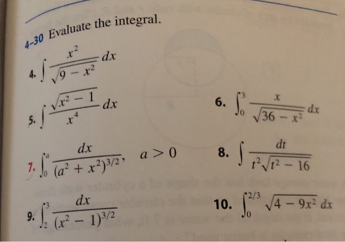 Solved 20 Evaluate the integral. 2 dx a > 0 16 dr 9x? dx | Chegg.com