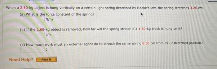 Solved When a 2.60-kg object is hung vertically on a certain | Chegg.com