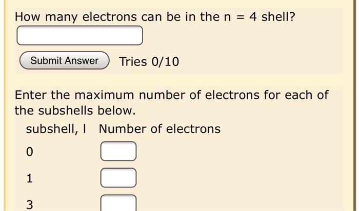 Solved How many electrons can be in the n = 4 shell? Submit | Chegg.com