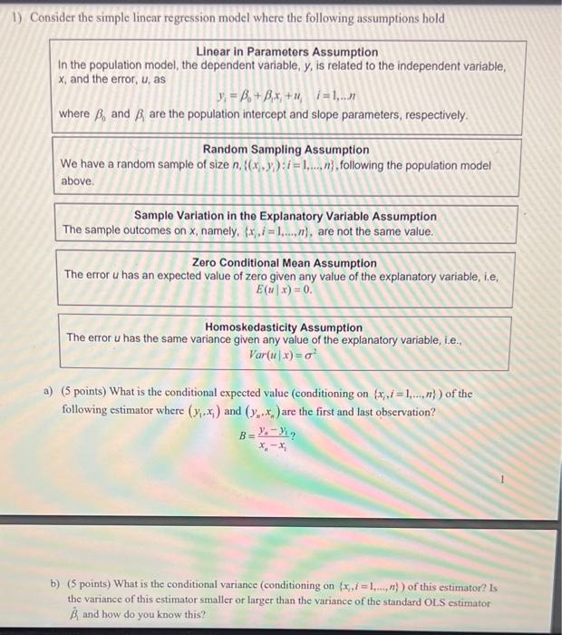 Solved 1) Consider the simple linear regression model where | Chegg.com